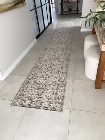 Sonia Beige and Grey Floral Pattern Runner Rug