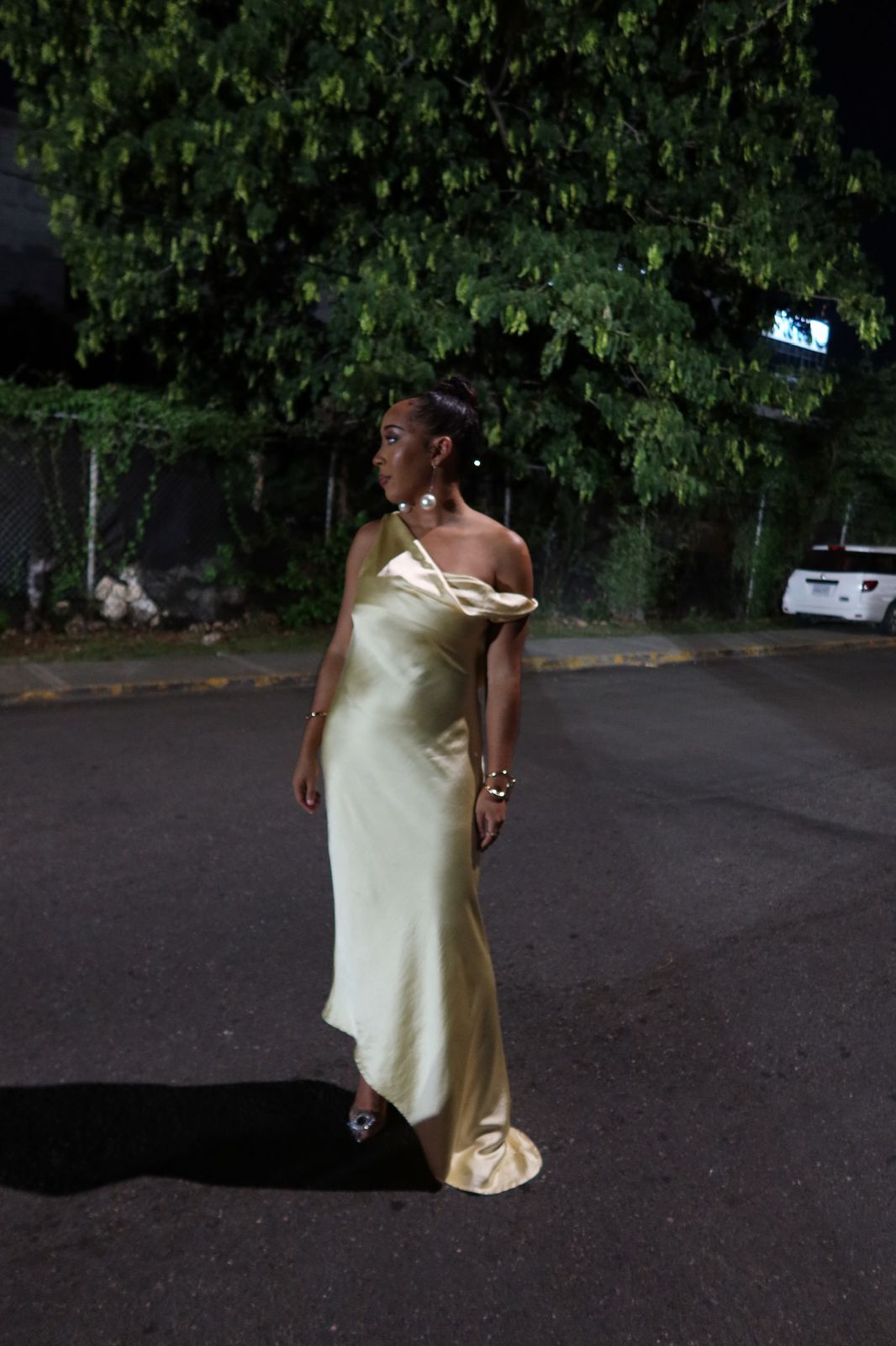 Yvette Slip Maxi Dress With Asymmetrical Hem - Butter - MESHKI U.S