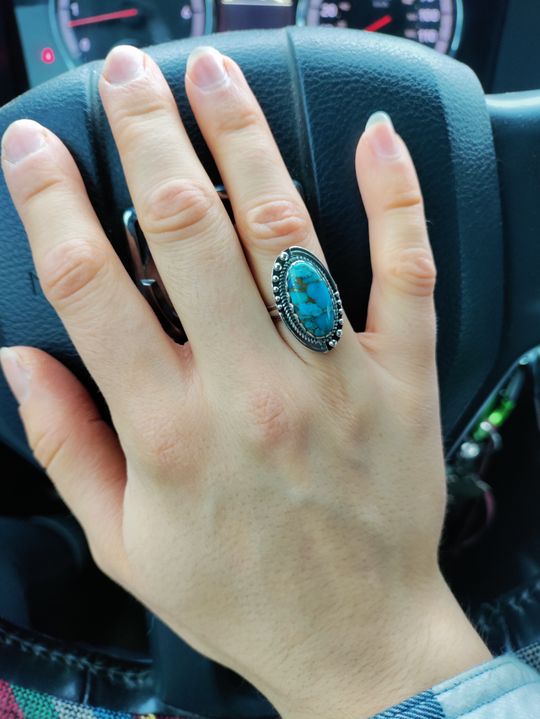 The Patsy | 925 Sterling Silver Oval Turquoise Gemstone Ring ...