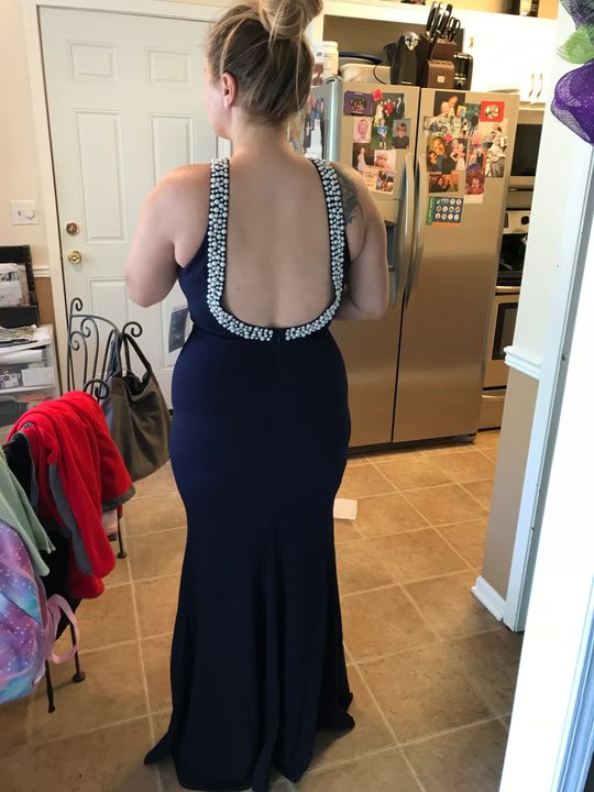 Navy Maxi Dress with Open Back and Pearl Detail | Maxi Dresses – Saved ...