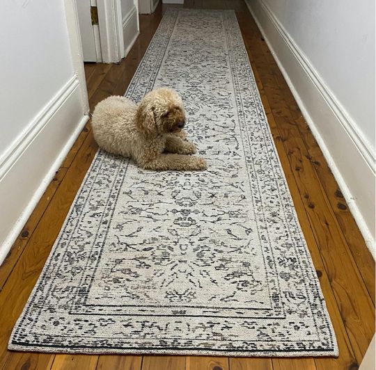 Sonia Beige and Grey Floral Pattern Runner Rug