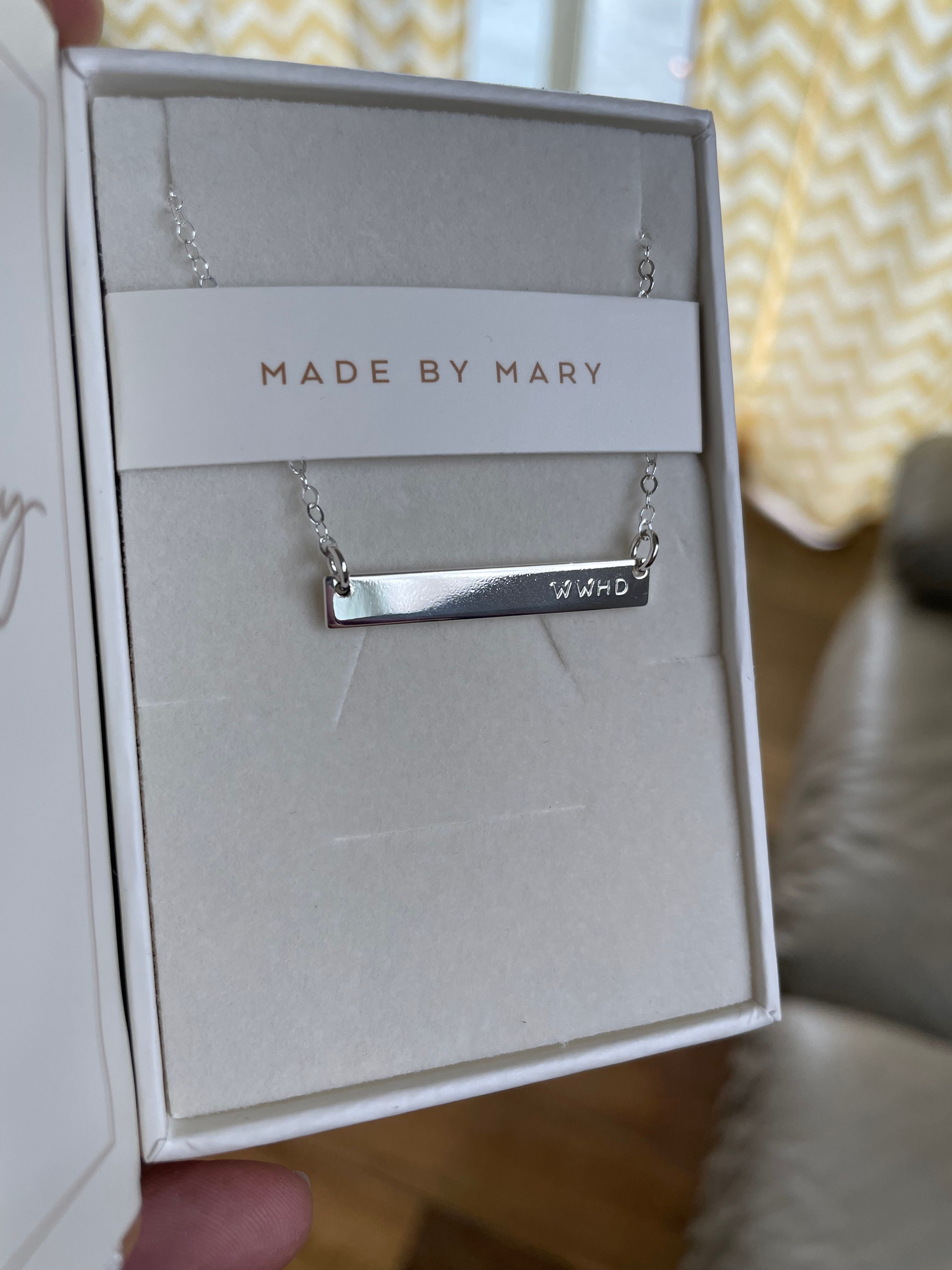 Made By Mary Name Bar Necklace 1.25 Horizontal Custom Handstamped Made By Mary