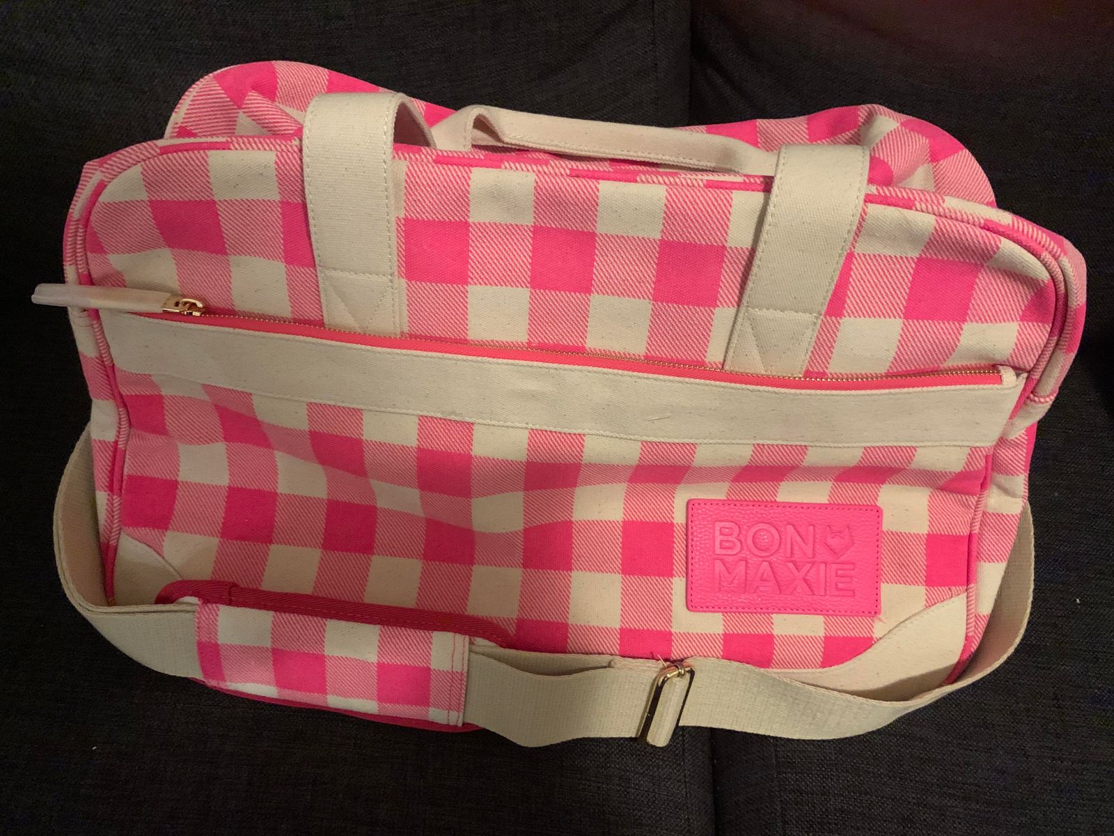 Bon Voyage Weekender Bag - Neon Pink Gingham - Canvas Overnight Bag ...