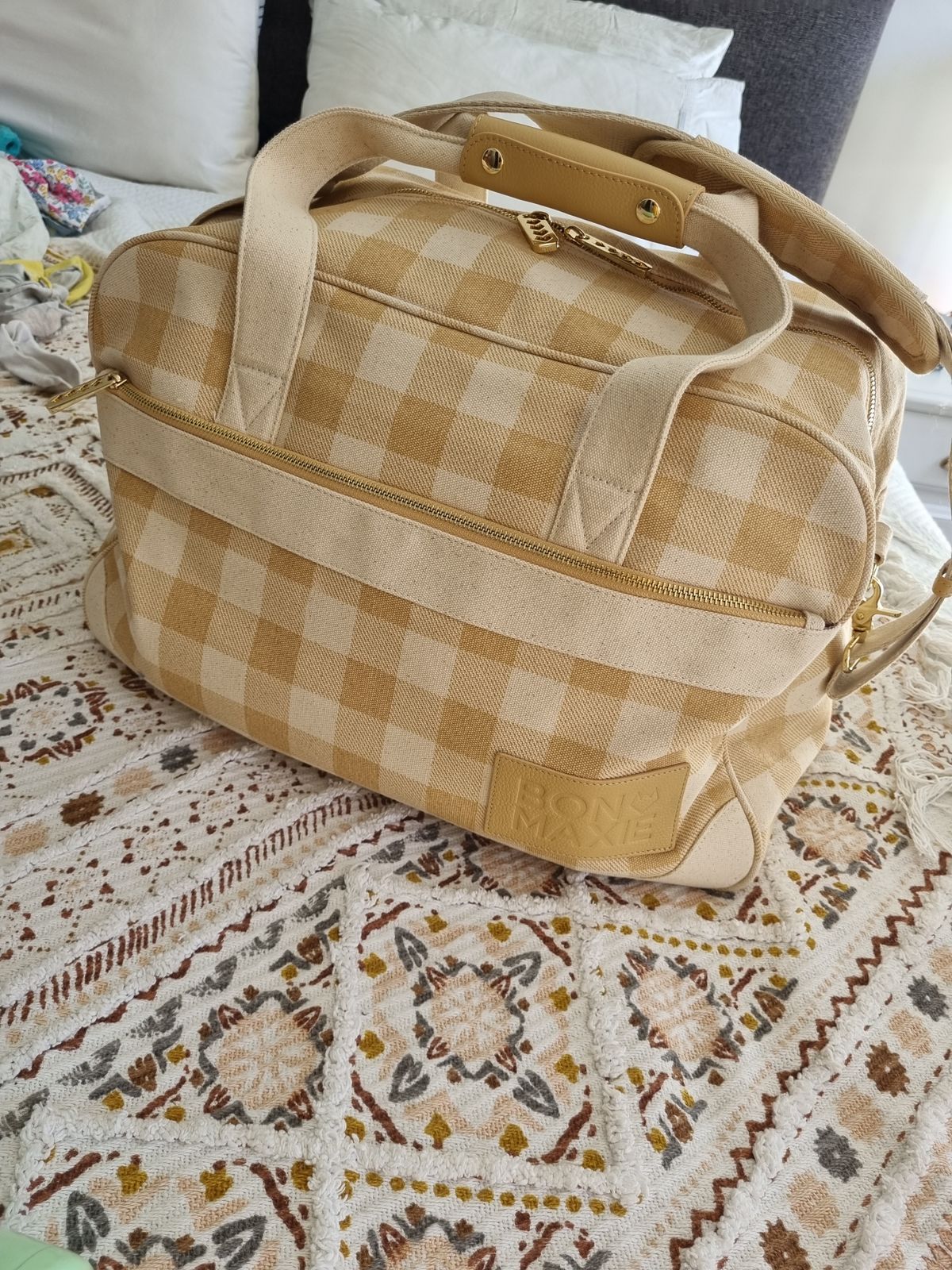 Bon Voyage Weekender Bag - Neon Pink Gingham - Canvas Overnight Bag ...