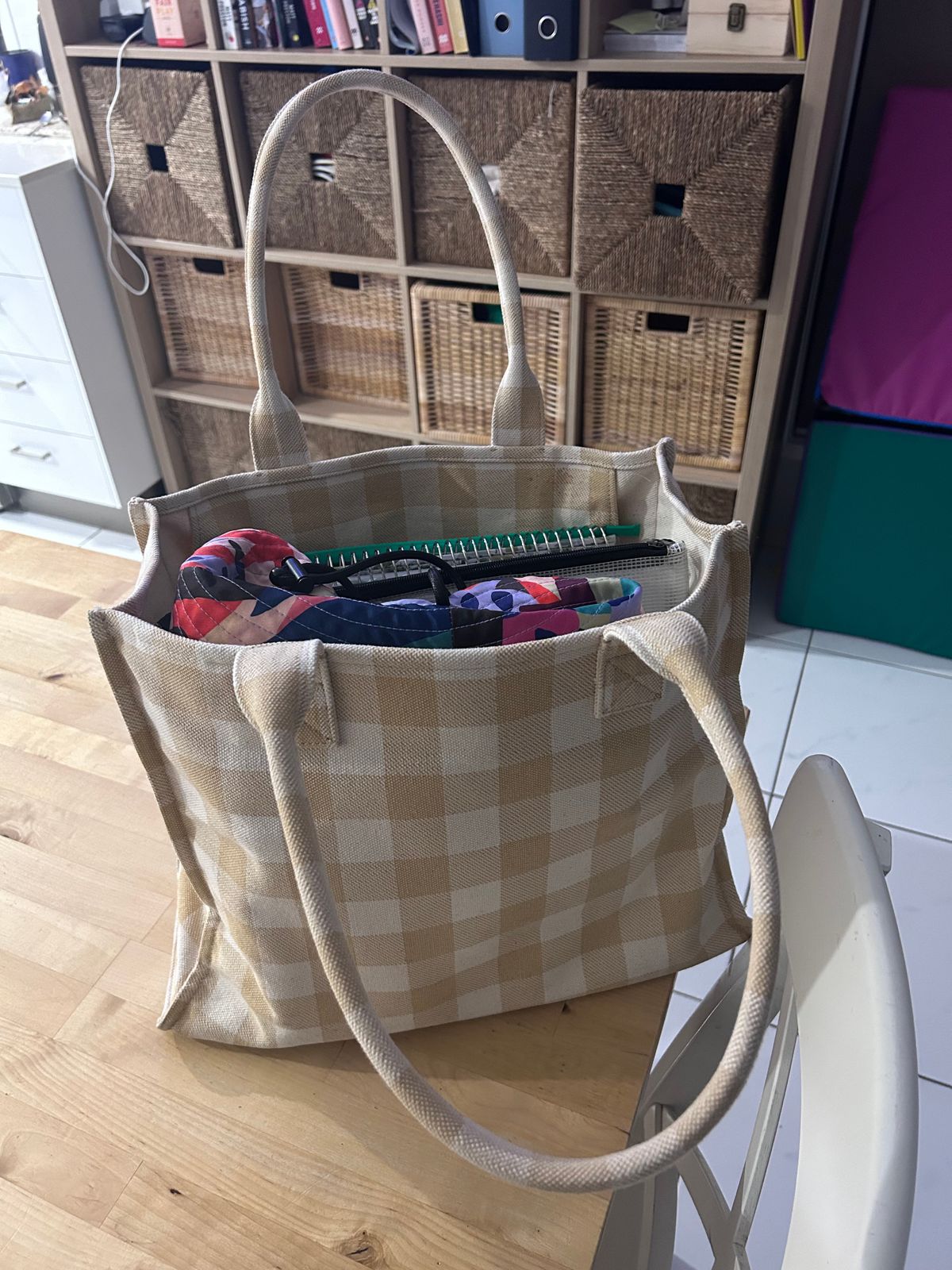 Navy Floral Canvas Tote Bag - Large Carryall Bag Bon Maxie - BON MAXIE