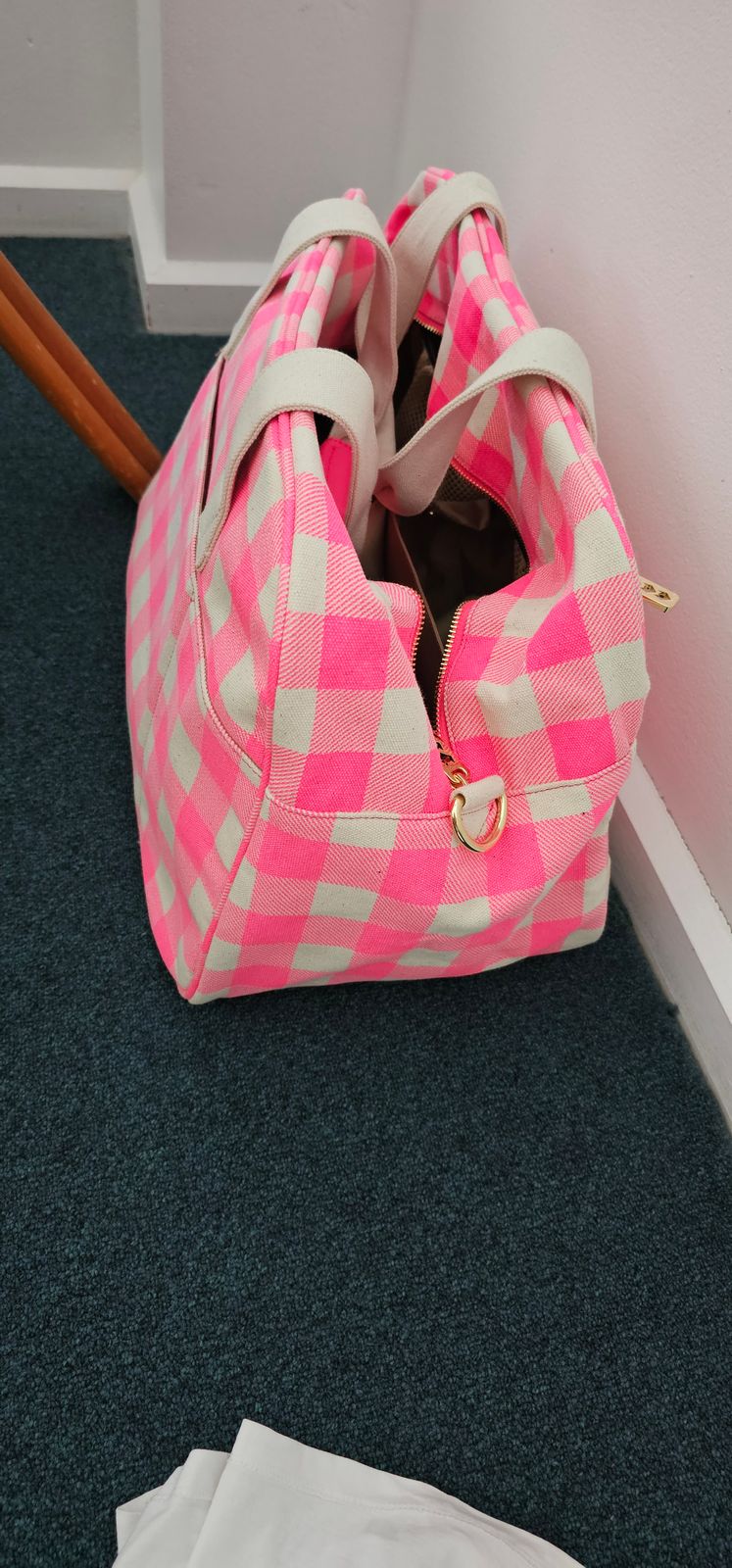 Bon Voyage Weekender Bag - Neon Pink Gingham - Canvas Overnight Bag ...