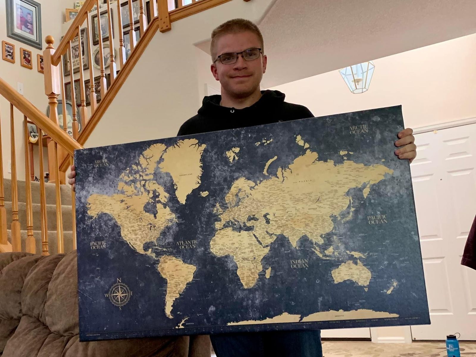 Gold and Navy Textured World Push Pin Map | Holy Cow Canvas