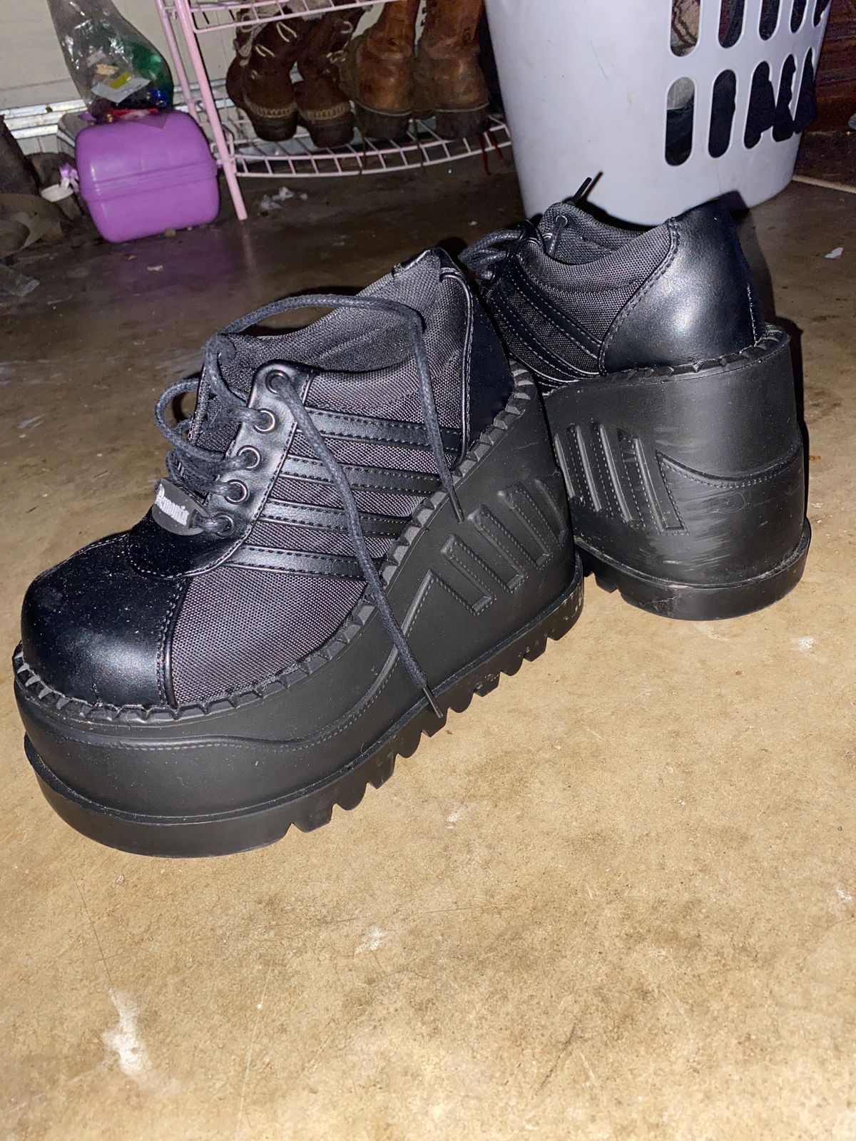 Demonia Stomp-08 Platform Shoes - Black Vegan Leather – Demonia Cult