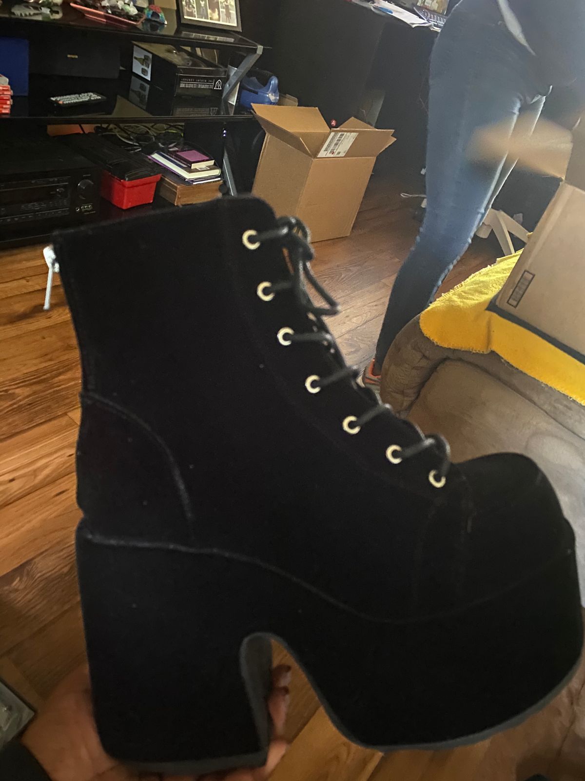 Demonia Camel 203 Black Velvet Ankle Boots Demonia Cult