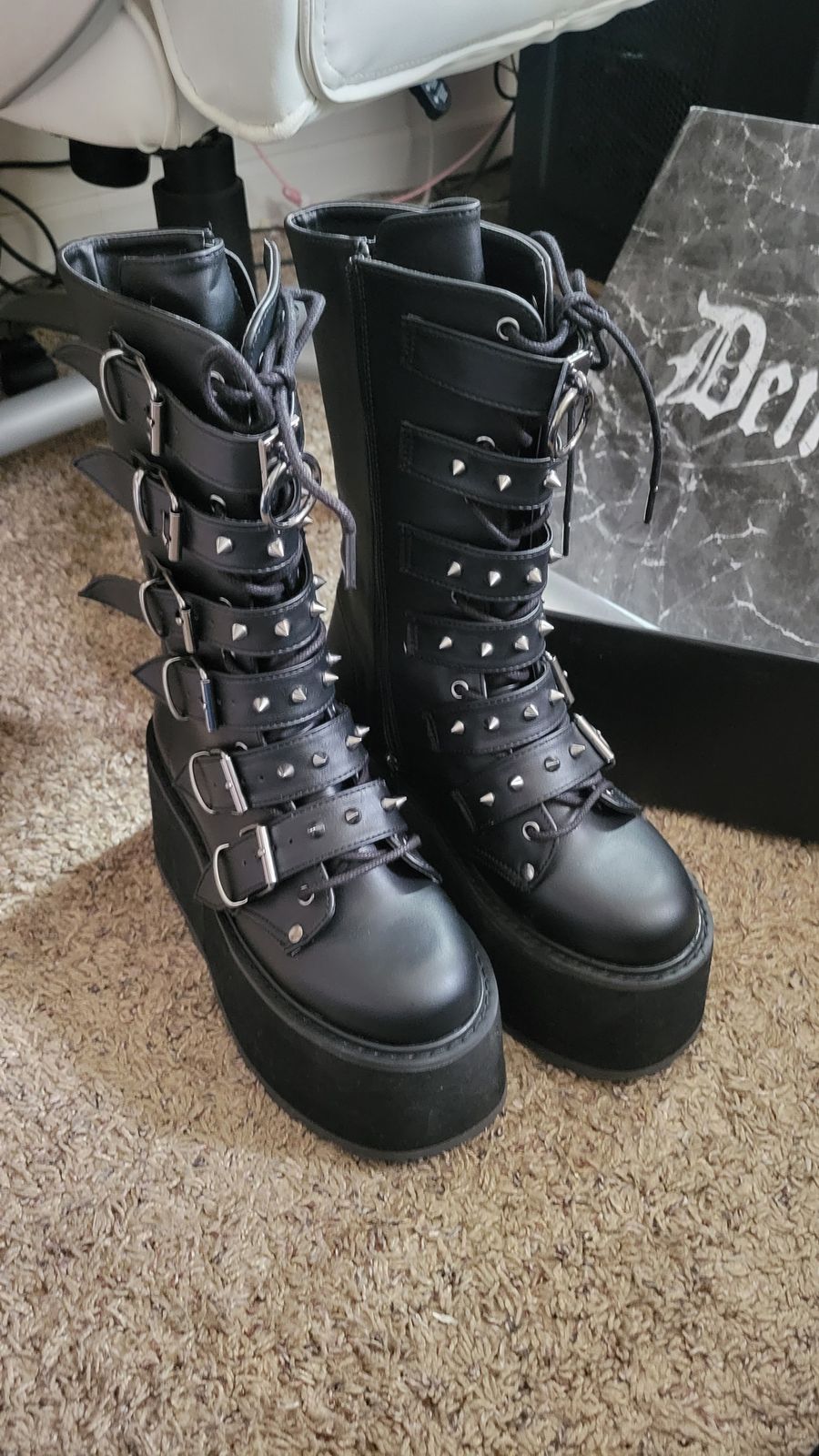DEMONIA "Damned-225" Knee-high Boots - Black Vegan Leather – Demonia Cult