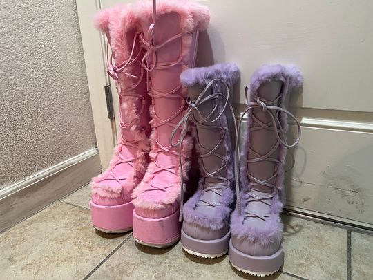 DEMONIA "Cubby-311" Knee-high Boots - Lavender Vegan Leather – Demonia Cult