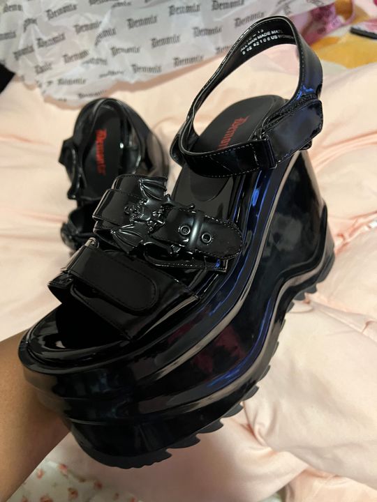 DEMONIA "Wave-13" Sandals - Black Patent – Demonia Cult