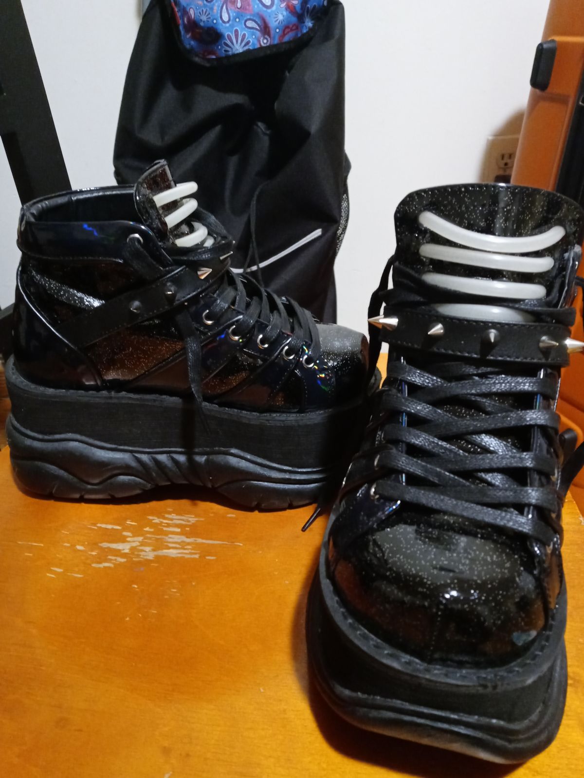 DEMONIA "Neptune-100" Ankle Boots - Black Glitter-Silver/Vegan Leather ...