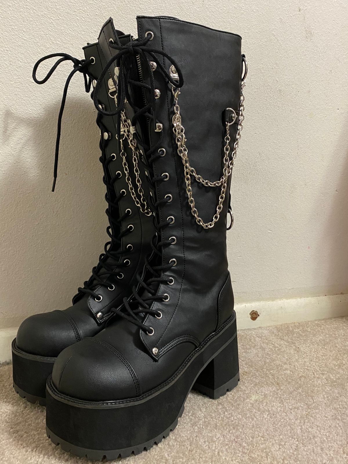 DEMONIA "Ranger-303" Knee-high Boots - Black Faux Leather – Demonia Cult