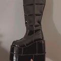 DEMONIA "Stack-301" Knee-high Boots - Black Patent – Demonia Cult