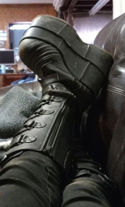 DEMONIA "Stack-308" Knee-high Boots - Black Vegan Leather – Demonia Cult