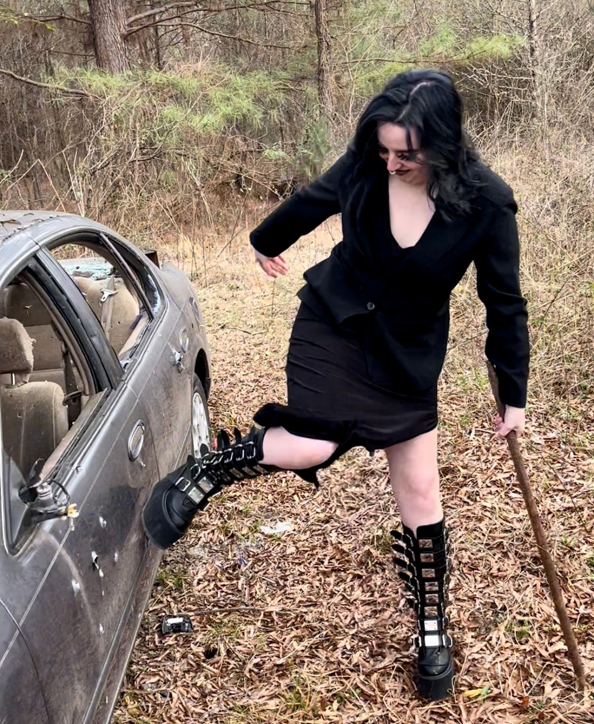 DEMONIA "Swing-815" Knee-high Boots - Black Vegan Leather – Demonia Cult