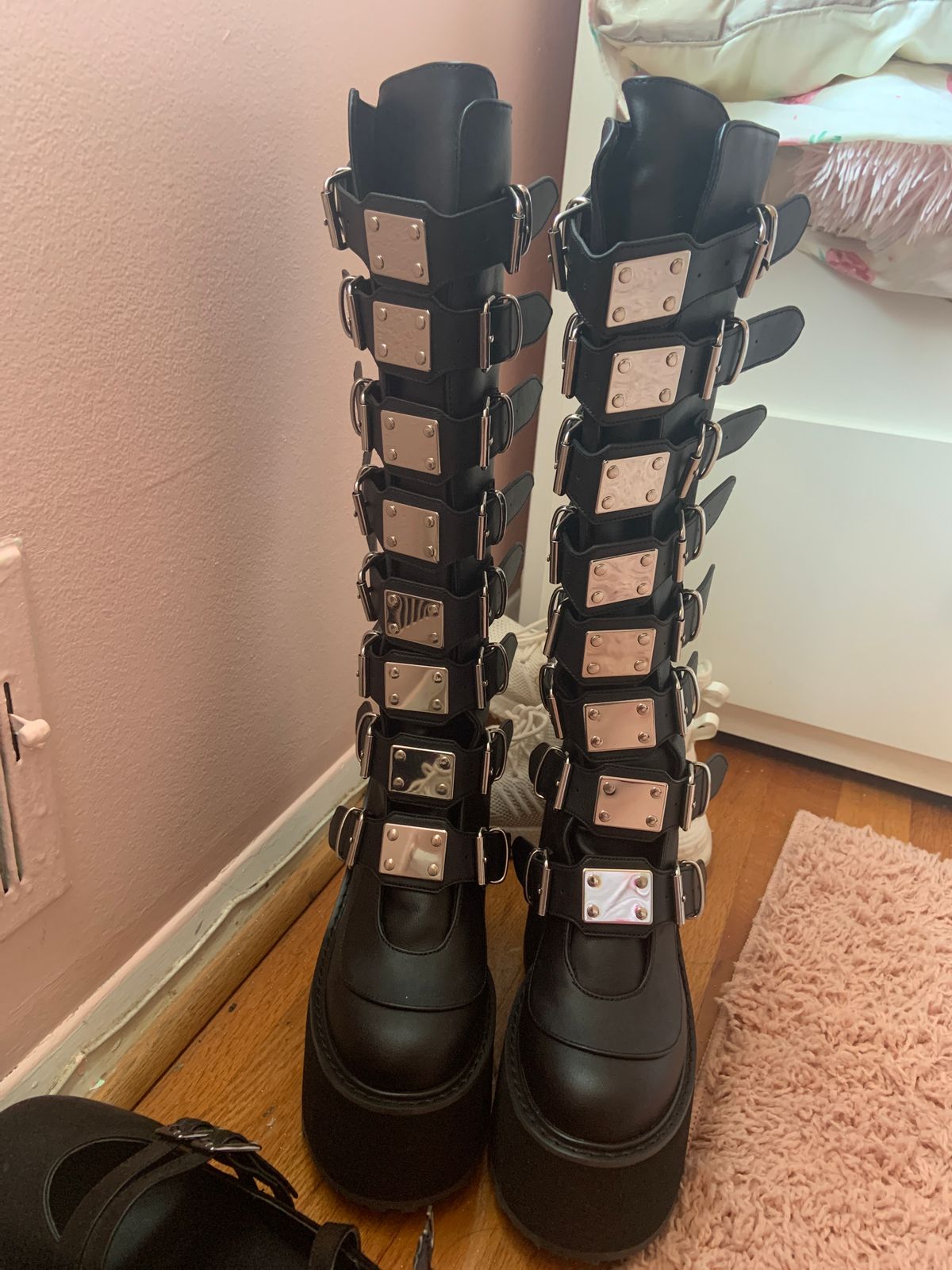 Demonia Swing-815 Knee-high Boots - Black Vegan Leather – Demonia Cult