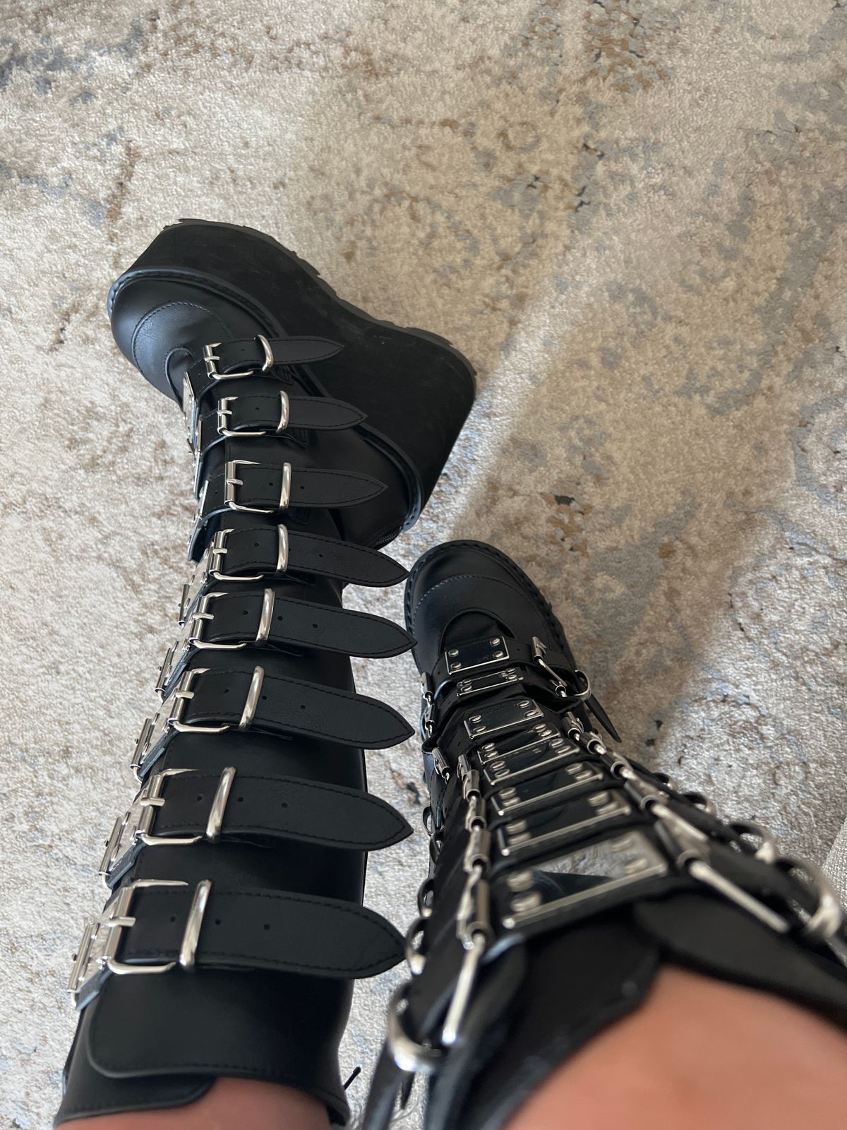 DEMONIA "Swing-815" Knee-high Boots - Black Vegan Leather – Demonia Cult