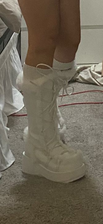 DEMONIA "Cubby-311" Knee-high Boots - White Vegan Leather – Demonia Cult