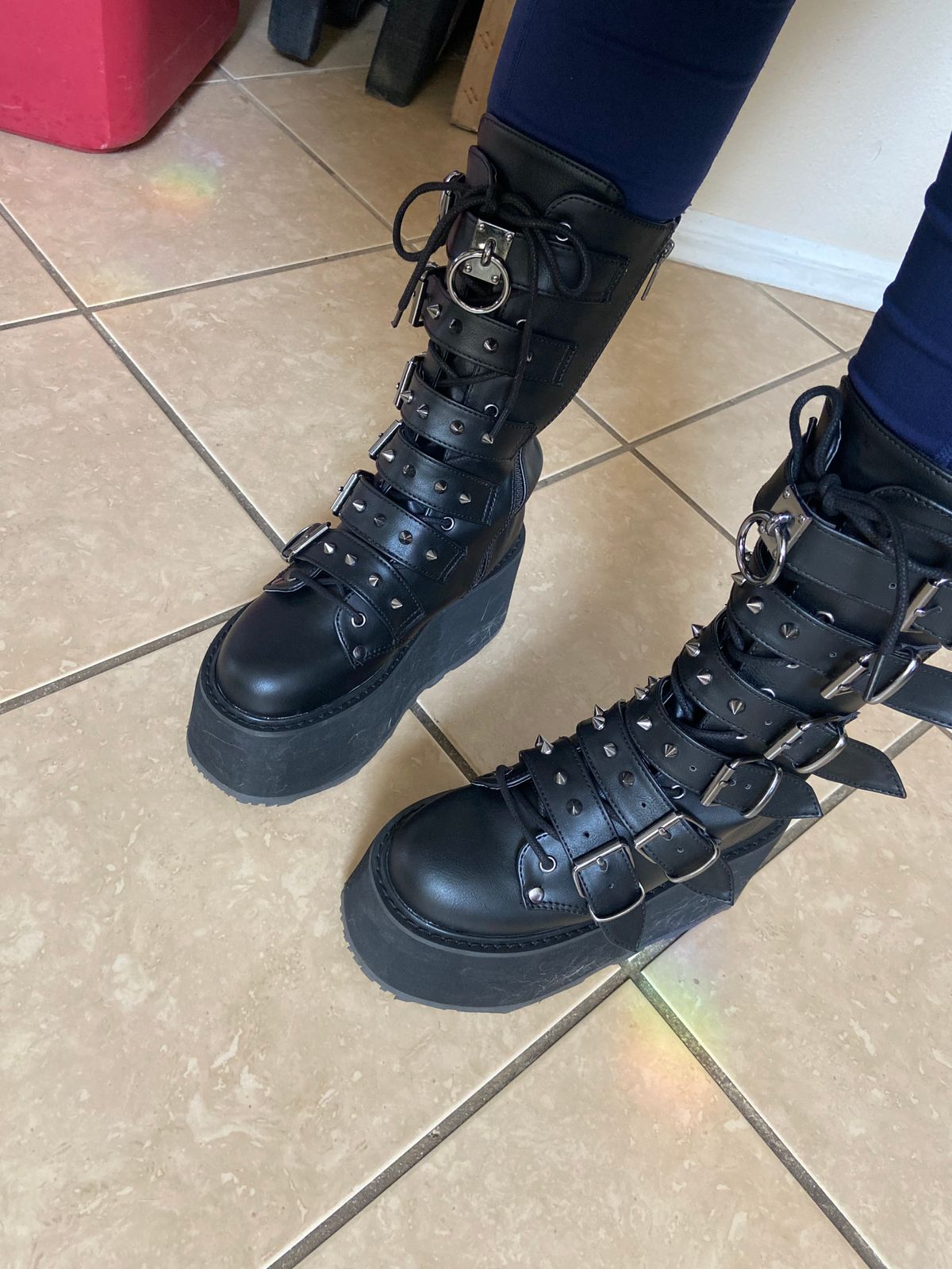 DEMONIA "Damned-225" Knee-high Boots - Black Vegan Leather – Demonia Cult