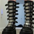 DEMONIA "Damned-318" Knee-high Boots - Black Vegan Leather – Demonia Cult