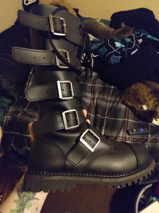 DEMONIA "Riot-18BK" Knee-high Boots - Black Vegan Leather – Demonia Cult