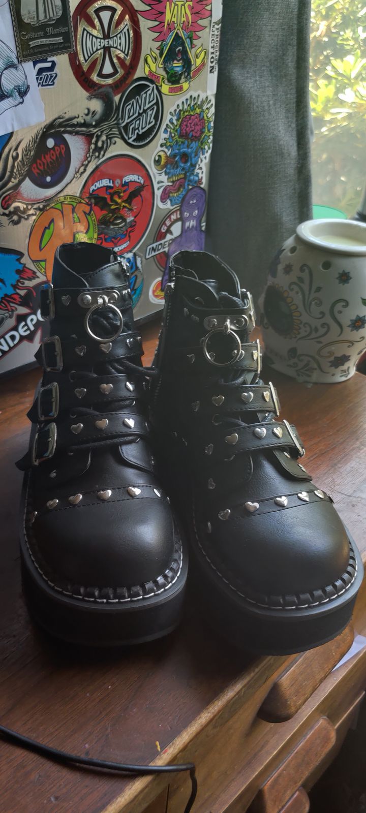Demonia Emily-315 Ankle-High Platform Boots - Black Vegan Leather ...