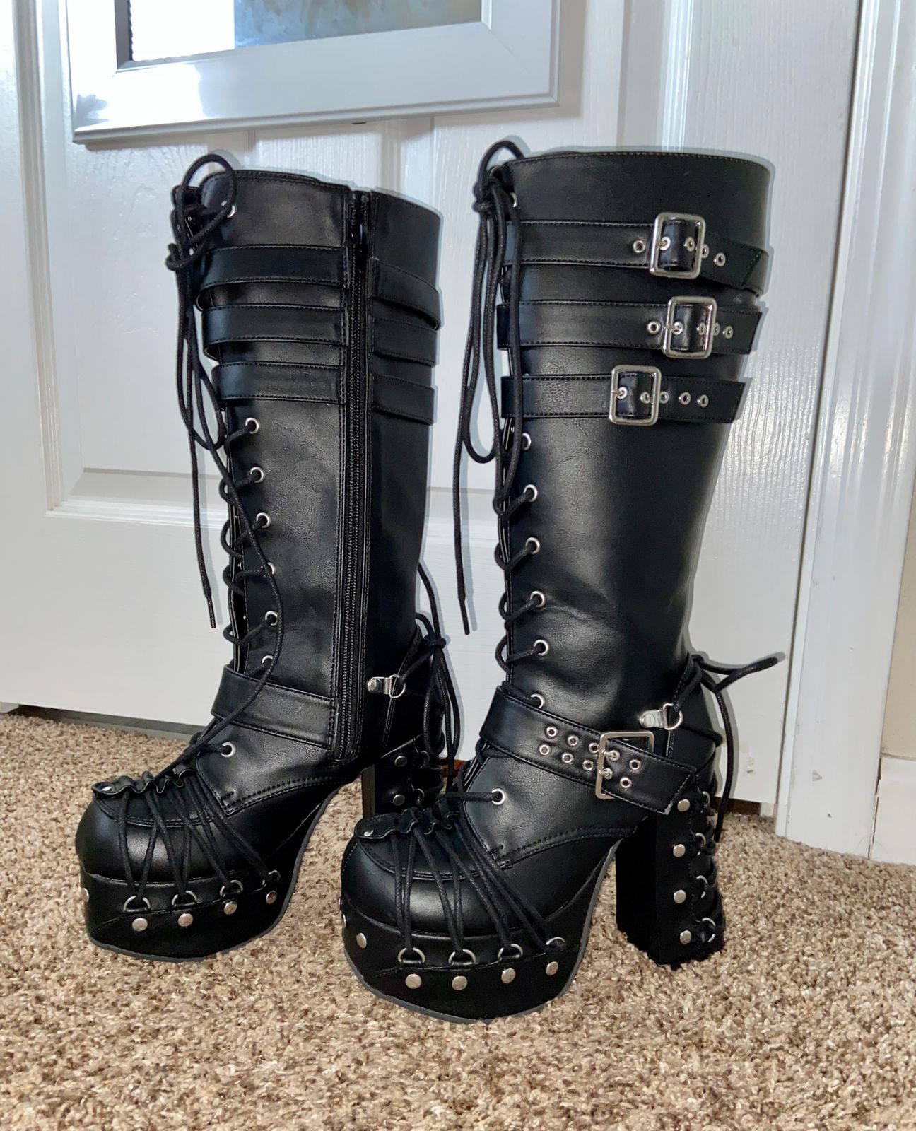 DEMONIA "Charade-206" Knee-high Boots - Black Vegan Leather – Demonia Cult