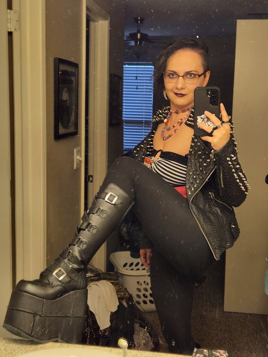 DEMONIA "Stack-308" Knee-high Boots - Black Vegan Leather – Demonia Cult