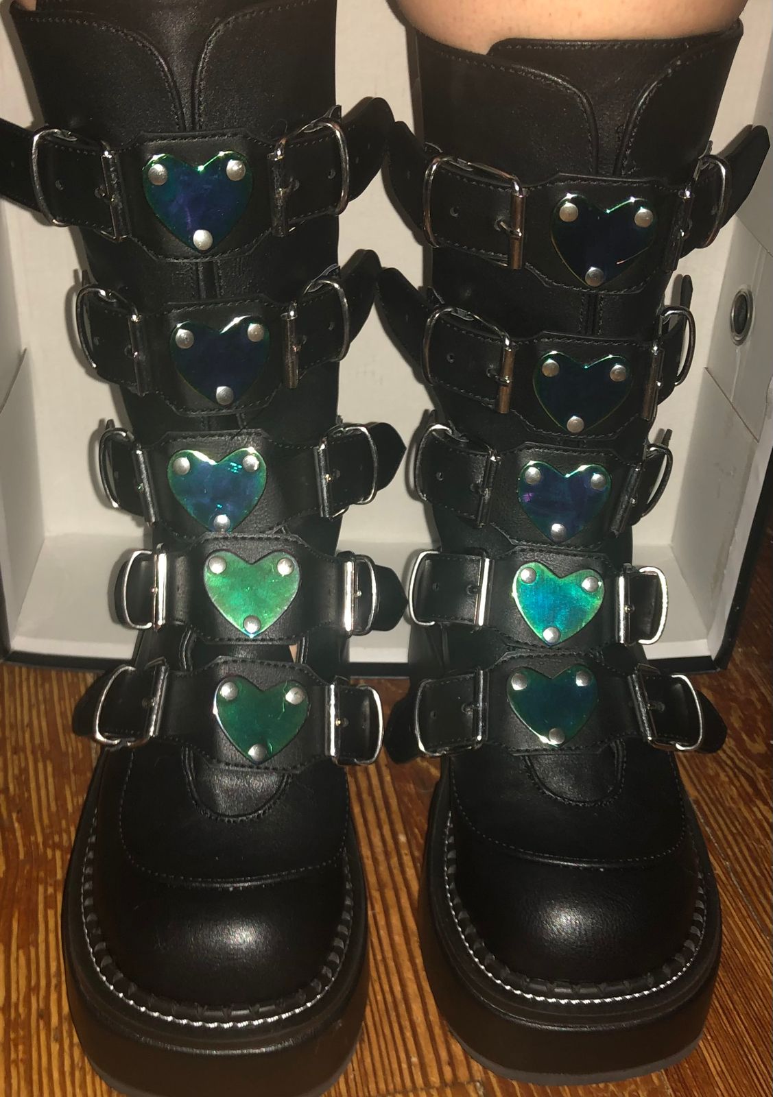 DEMONIA "Emily-330" Knee-high Boots - Black Vegan Leather – Demonia Cult