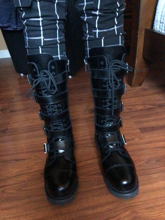 DEMONIA "Riot-18BK" Knee-high Boots - Black Leather – Demonia Cult