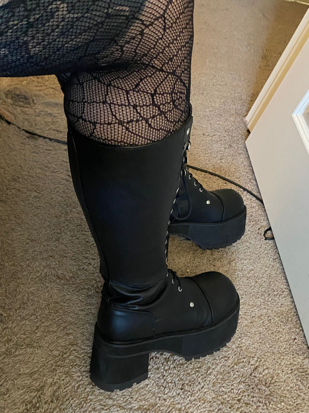 DEMONIA "Ranger-302" Knee-high Boots - Black Vegan Leather – Demonia Cult