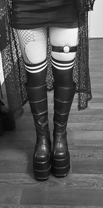 DEMONIA "Stack-301" Knee-high Boots - Black Vegan Leather – Demonia Cult