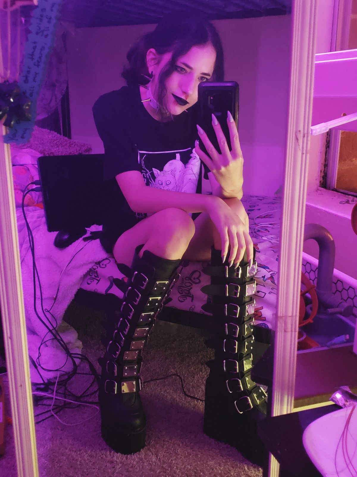 Demonia Swing-815 Knee-high Boots - Black Vegan Leather – Demonia Cult