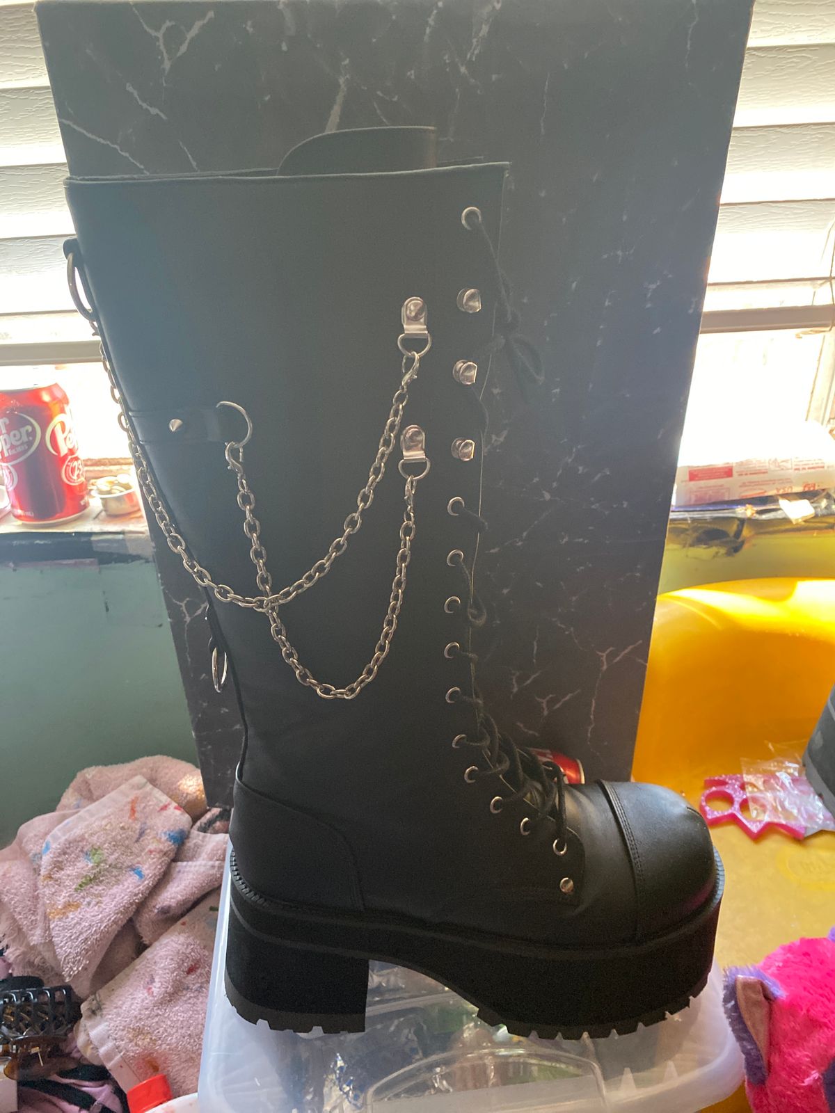 DEMONIA "Ranger-303" Knee-high Boots - Black Faux Leather – Demonia Cult