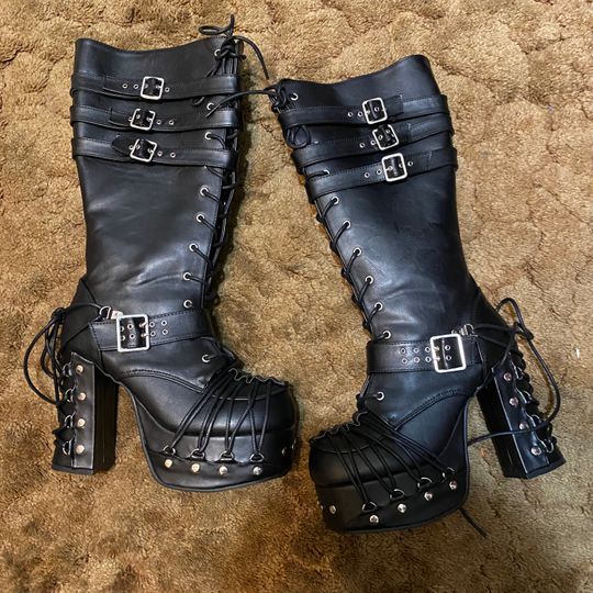 Demonia Charade-206 Mid-Calf Boots - Black Vegan Leather – Demonia Cult