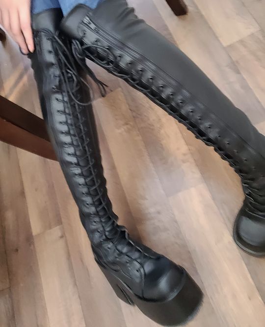 DEMONIA "Camel-300" Over-the-knee Boots - Black Str Vegan Leather ...
