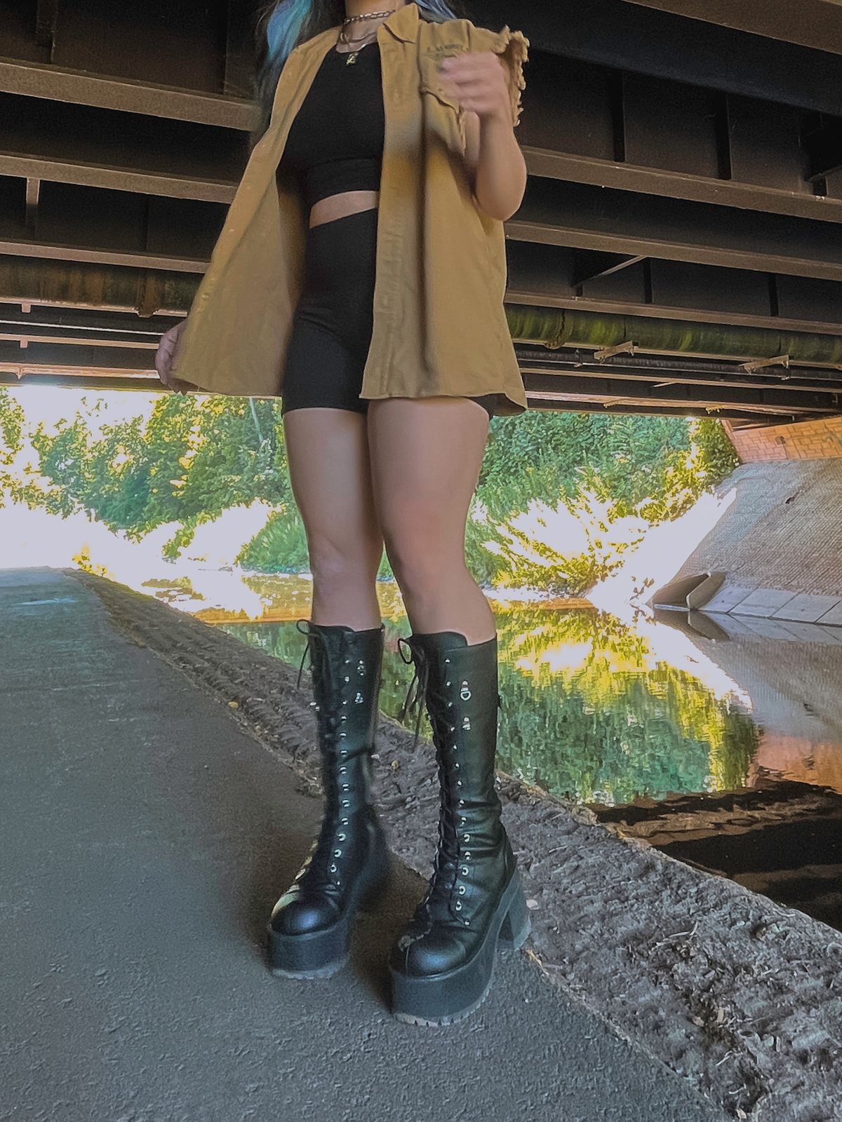 DEMONIA "Ranger-303" Knee-high Boots - Black Faux Leather – Demonia Cult