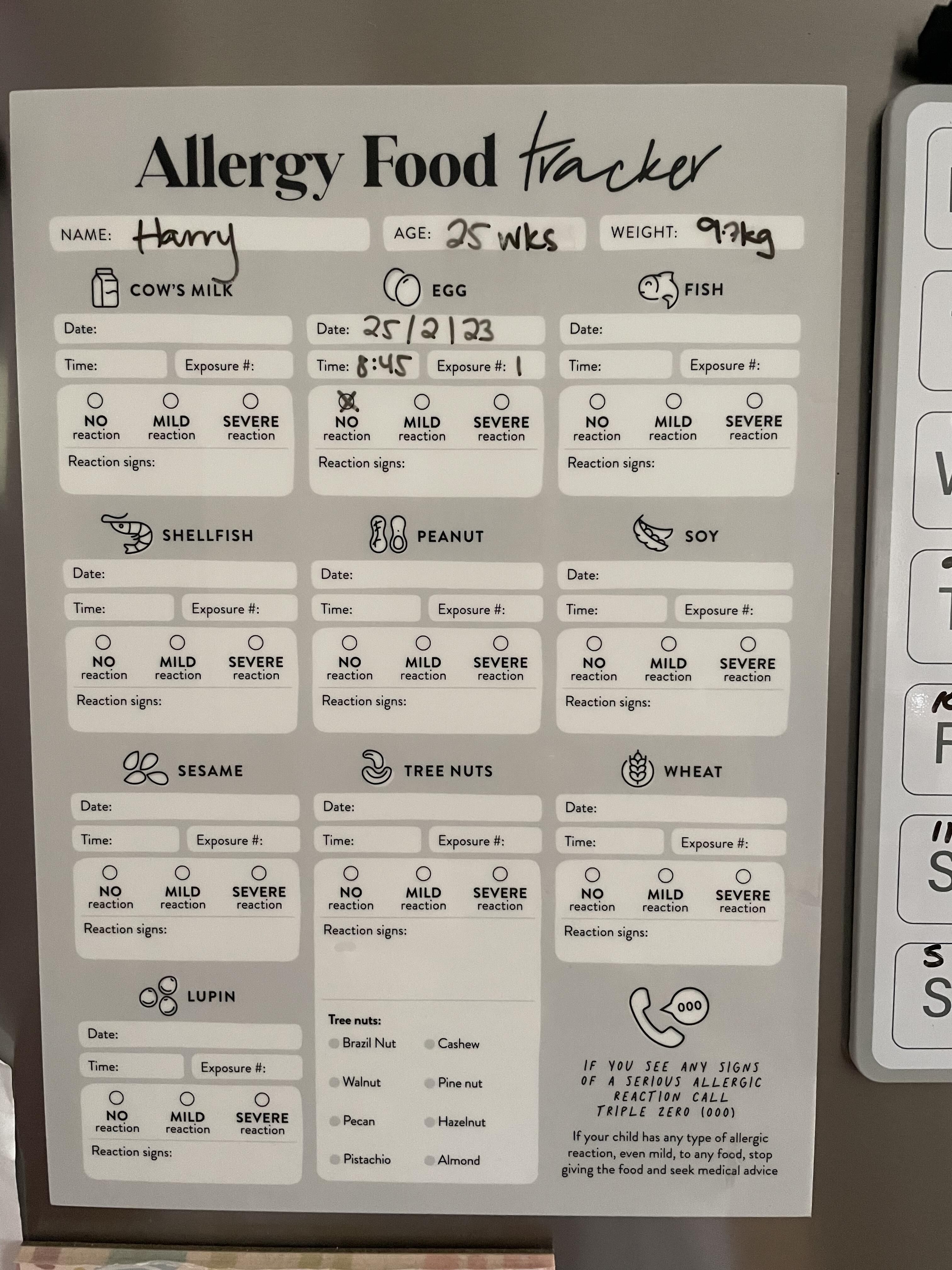 Allergy Food Diary Chart Colorful Baby Food Tracker Printable BUNDLE