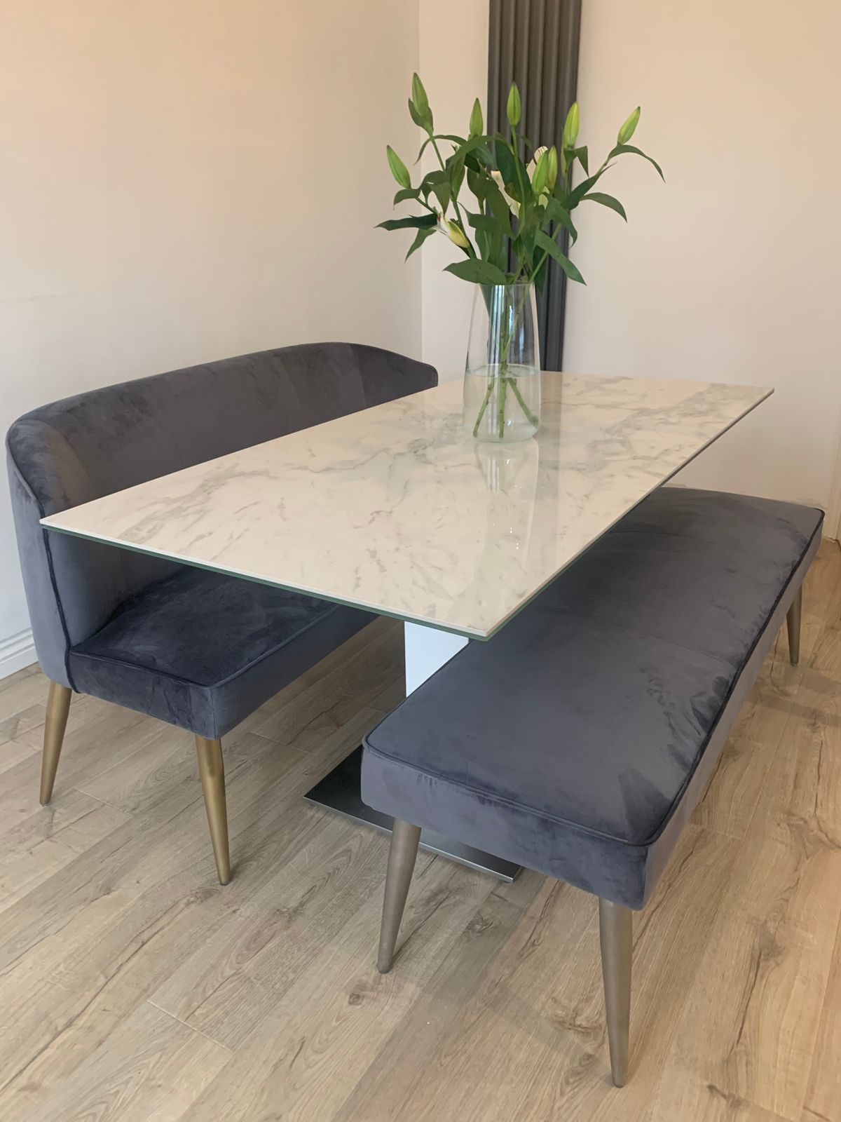 Mellow 3 Seater Velvet & Brass Dining Bench Without Backrest | Danetti