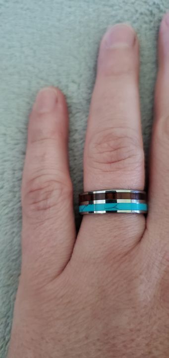 The Surfer - Tungsten Men's Wedding Band w/ Koa Wood & Turquoise ...
