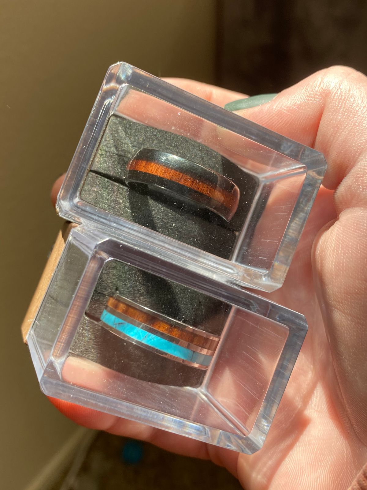 The Surfer - Tungsten Men's Wedding Band w/ Koa Wood & Turquoise ...