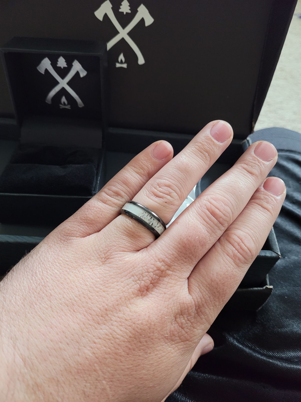 The Ranger Ring - Men's Black Zirconium Antler Wedding Bands - Manly Bands