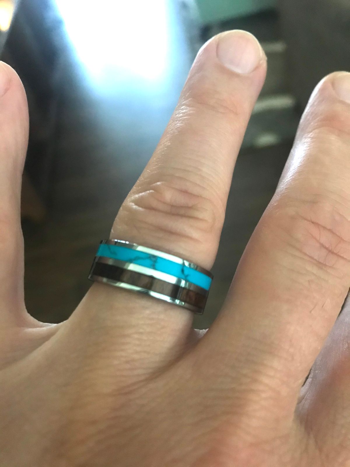 The Surfer - Tungsten Men's Wedding Band w/ Koa Wood & Turquoise ...