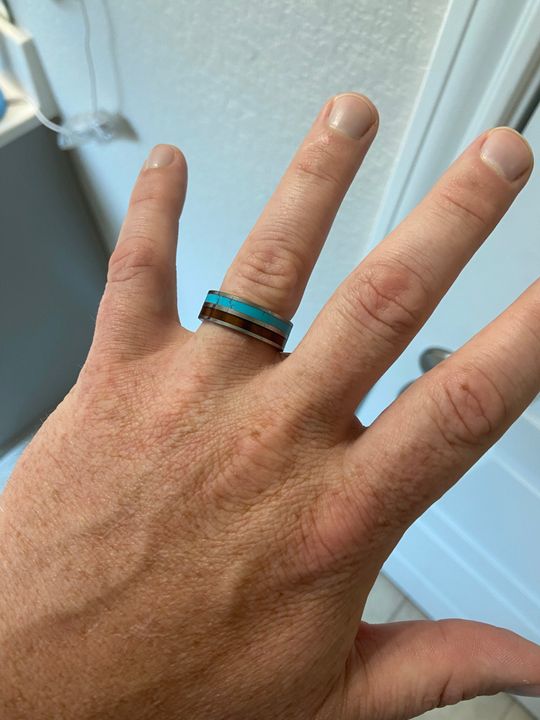 The Surfer - Tungsten Men's Wedding Band w/ Koa Wood & Turquoise ...