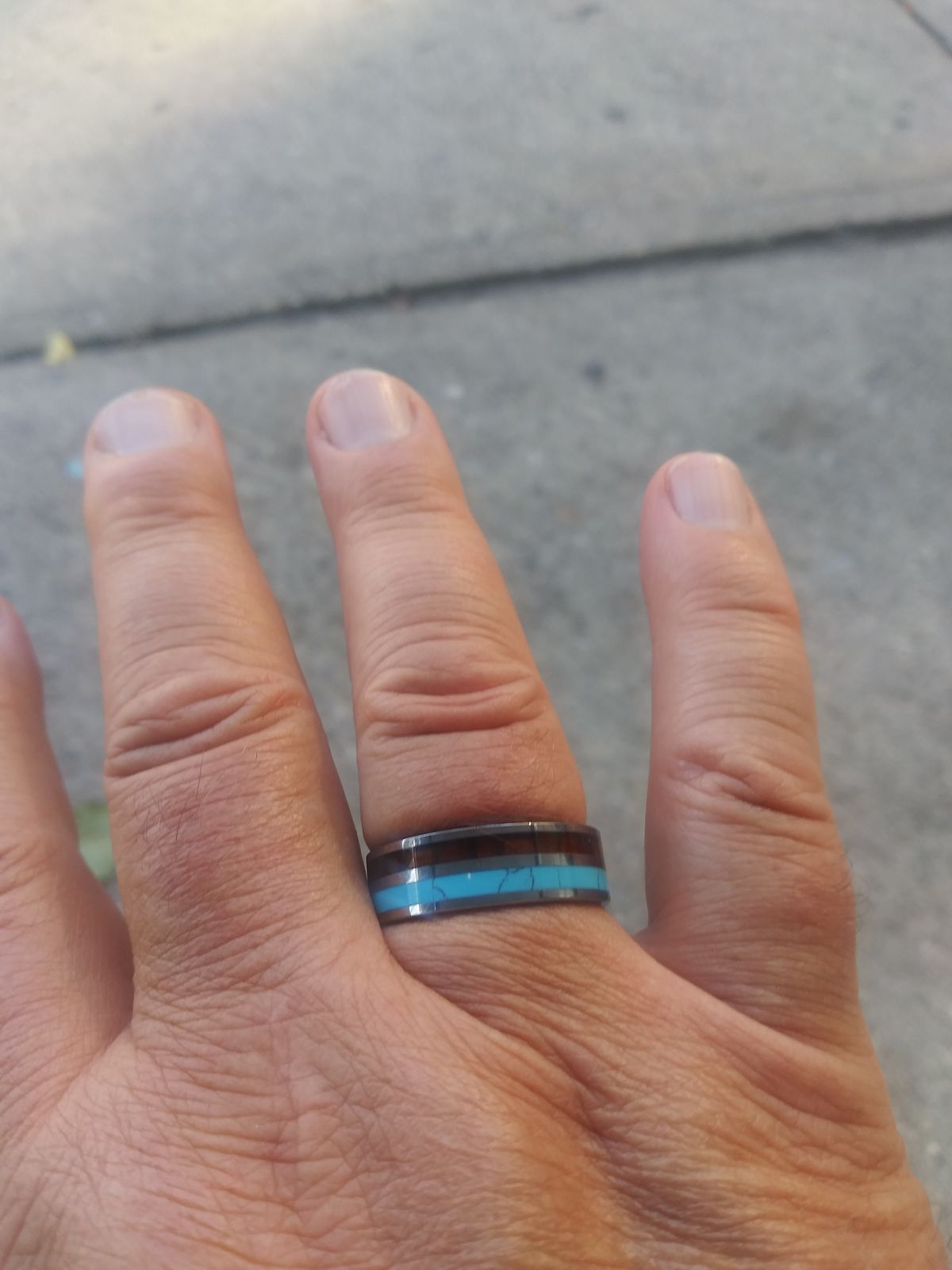 The Surfer - Tungsten Men's Wedding Band w/ Koa Wood & Turquoise ...