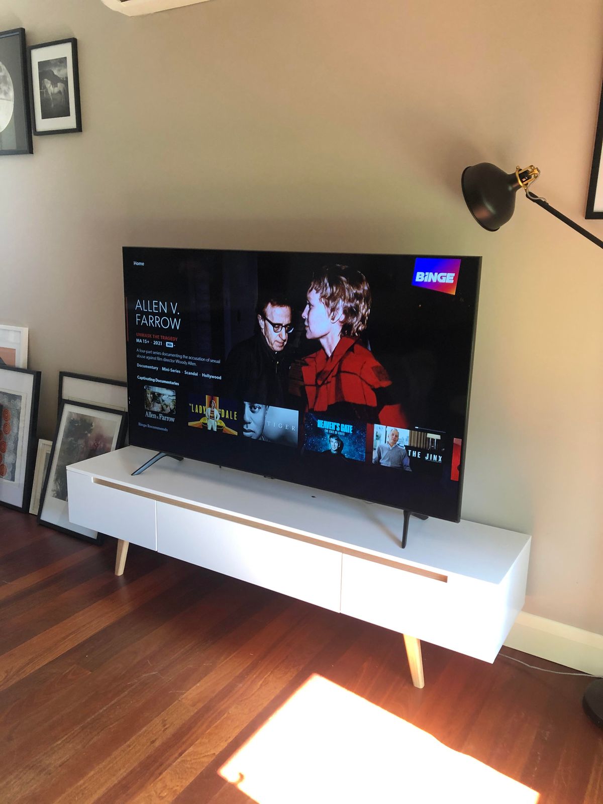White TV Cabinet Entertainment Unit With Solid Oak Legs (180cm Olsen ...