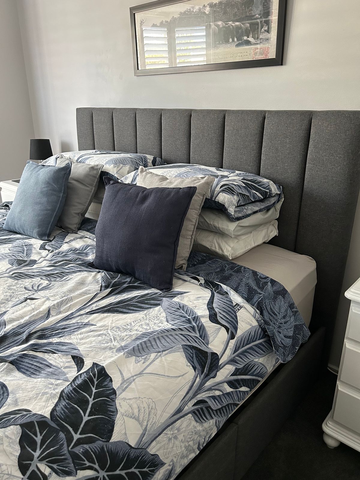 Celine Bed Frame with Four Extra Large Drawers (Charcoal Fabric ...