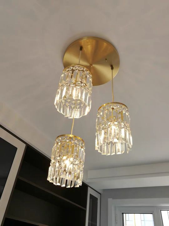 3-Light Gold Crystal Chandelier - Linear Pendant Light | Sofary